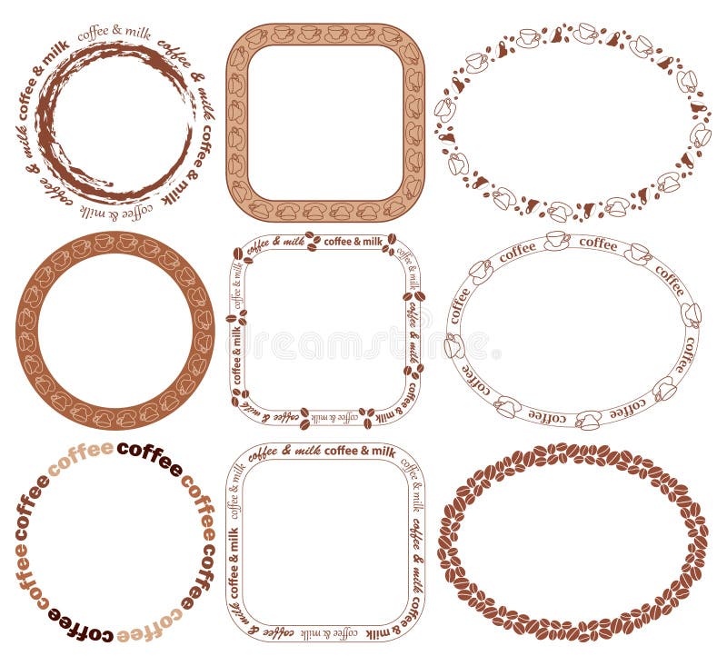 Decorative Frames with Coffee Grains and Coffee Cups - Vector Set Stock ...