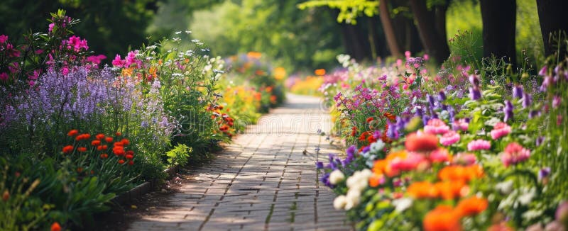 Decorative Garden on a Large Path of Flowers Stock Image - Image of ...