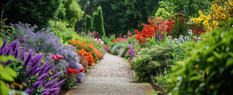 Decorative Garden on a Large Path of Flowers Stock Photo - Image of ...