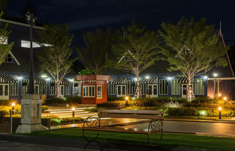 Decorative garden at night stock image. Image of home - 43423777