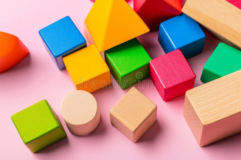 Decorative Geometric Blocks on Pink Background with Copy Space. Multi ...