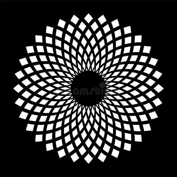 Decorative Geometric Radial White Circle Pattern on Black Background Stock Vector - Illustration ...