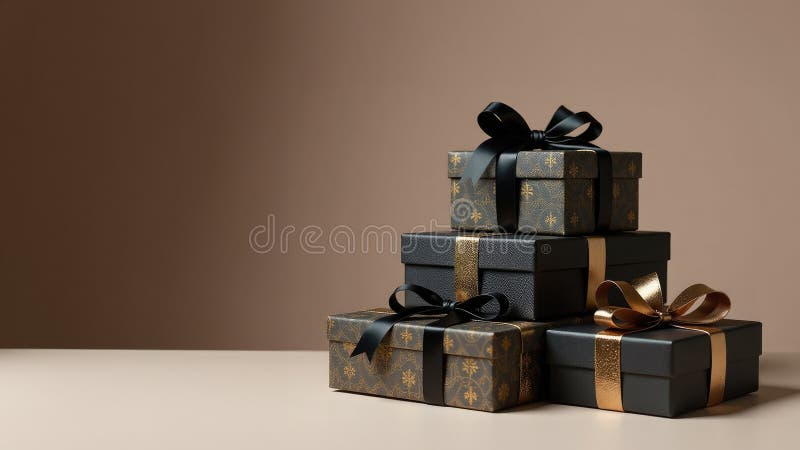 Decorative Gift Boxes Stacked Elegantly on a Neutral Background for a ...