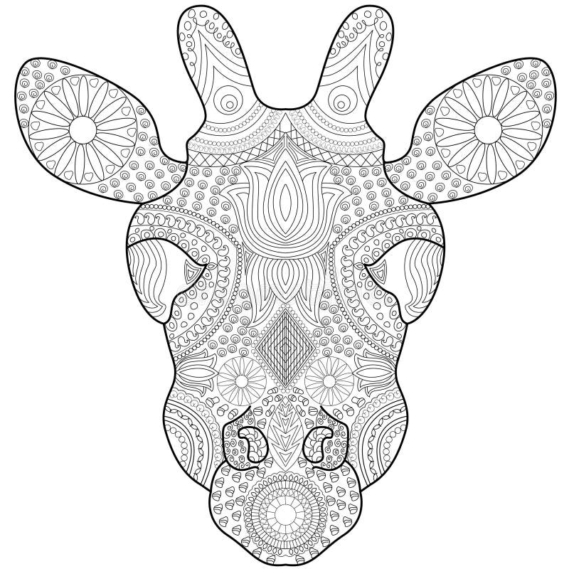 Decorative Giraffe Animal Head Outline Pattern, Intricate Black and ...