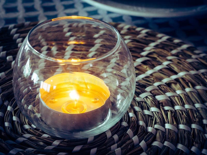 Decorative Glass with a Burning Candle Inside Stock Image - Image of ...