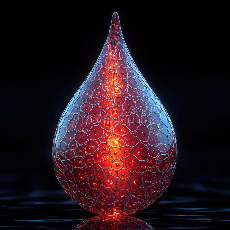 Decorative Red Glass Droplet with Cellular Patterns Stock Image - Image ...