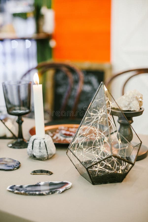 Decorative Glass Pyramid with Backlight. Stock Image - Image of plate ...