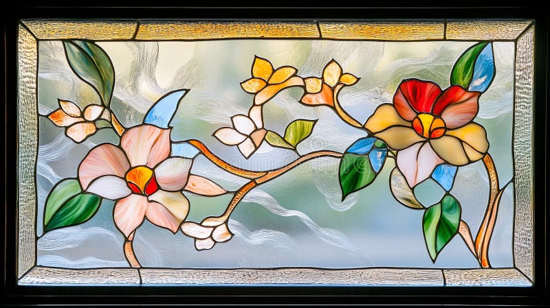 Decorative Glass Window with Floral Patterns.. Stock Image - Image of ...