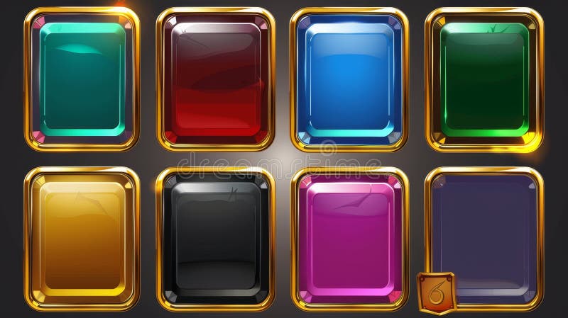 Decorative Gold and Color Frames for Game Buttons. Modern Cartoon ...