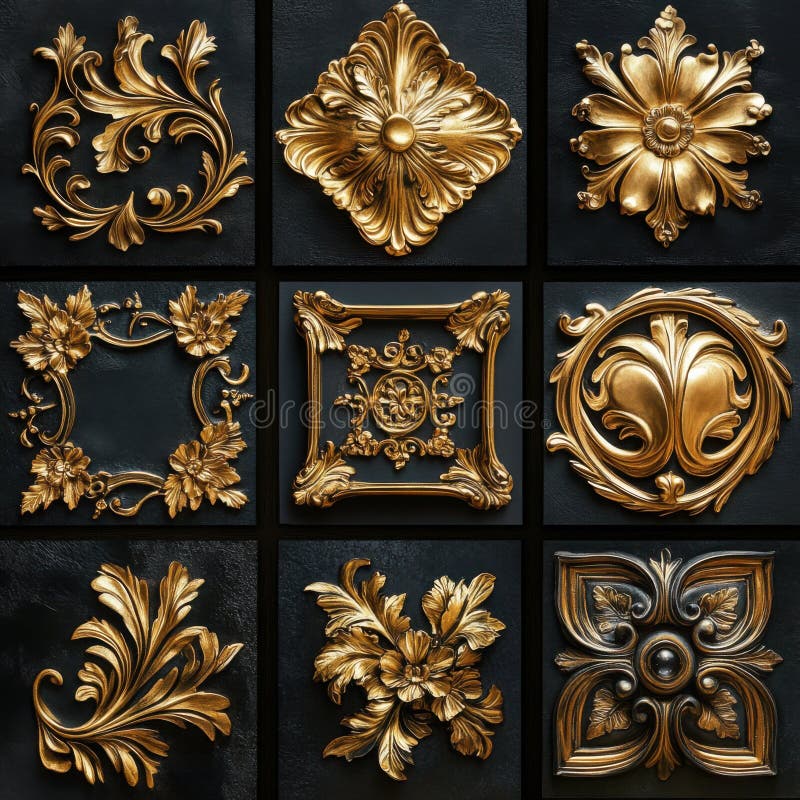 Decorative Gold Elements Set Elegant Interior Design Projects Stock ...