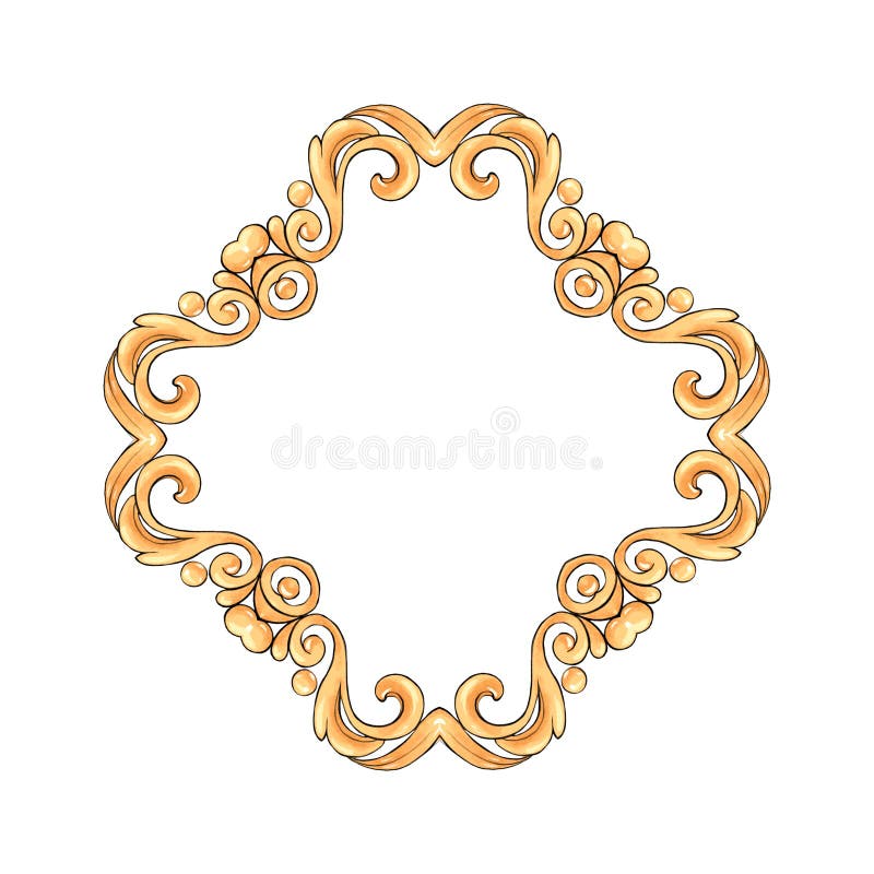 Decorative Gold Frame with Scrolls. Hand Drawn Elements for Design ...