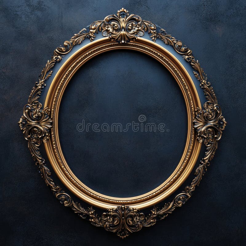 A Decorative Gold Oval Frame Hangs on a Blue Wall, Perfect for ...