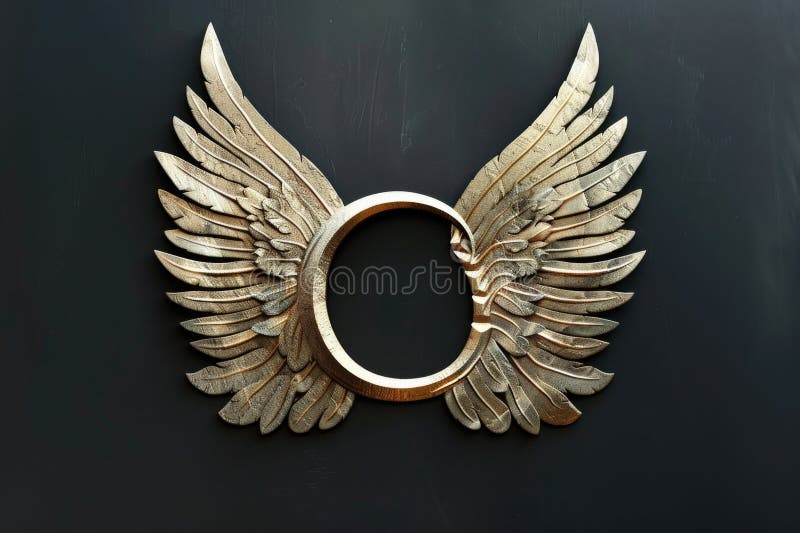 A Decorative Gold Ring Featuring Wing-like Designs on a Dark or Black ...