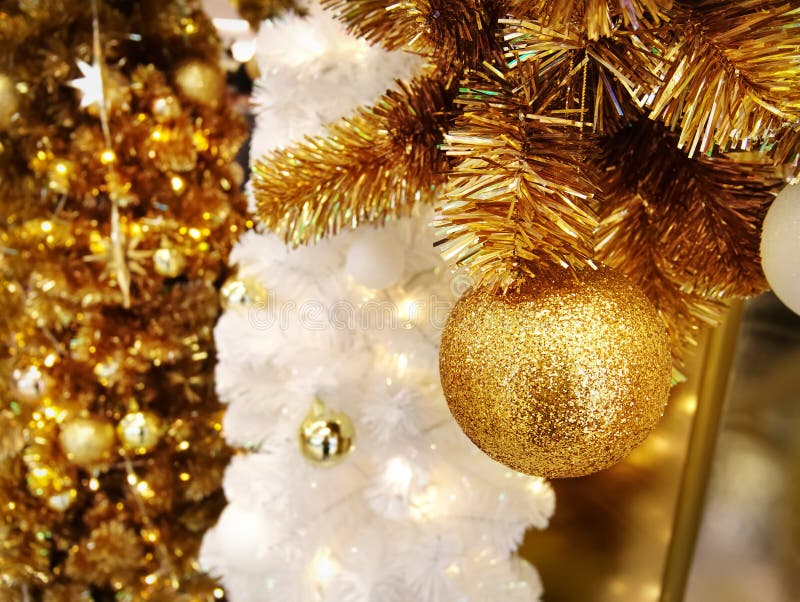 Decorative Golden Ball Hanging on Golden Tree Stock Photo - Image of ...