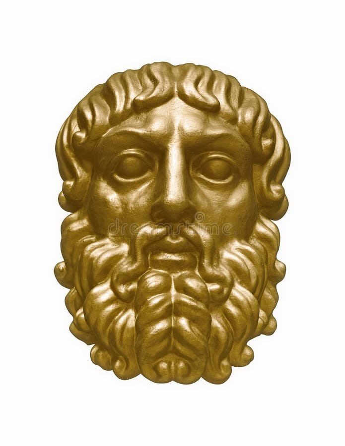 Decorative Golden Head of Antique God Isolated on White Background ...