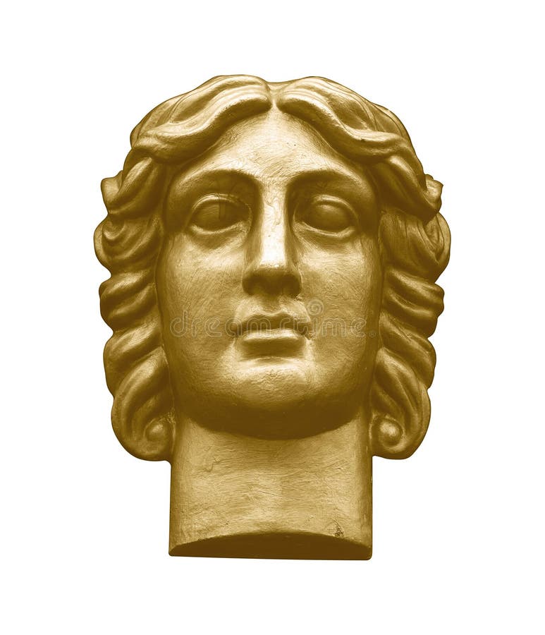 Decorative Golden Head of Antique Goddess Isolated on White Background ...