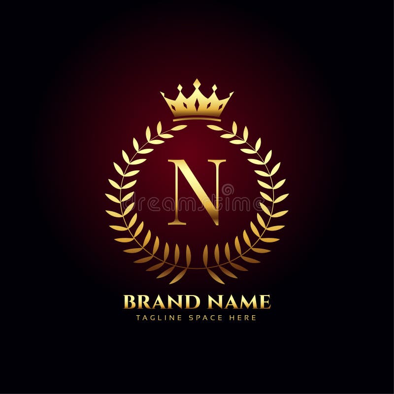 Decorative Golden Letter N Logo Background with Crown and Laurel Deisgn ...