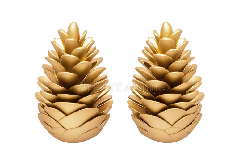 Decorative Golden Pine Cones Isolated on White Background, Showcasing ...