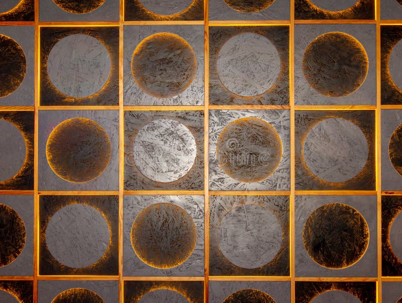Decorative Golden Round Tiles on the Wall, Close-up Stock Photo - Image ...