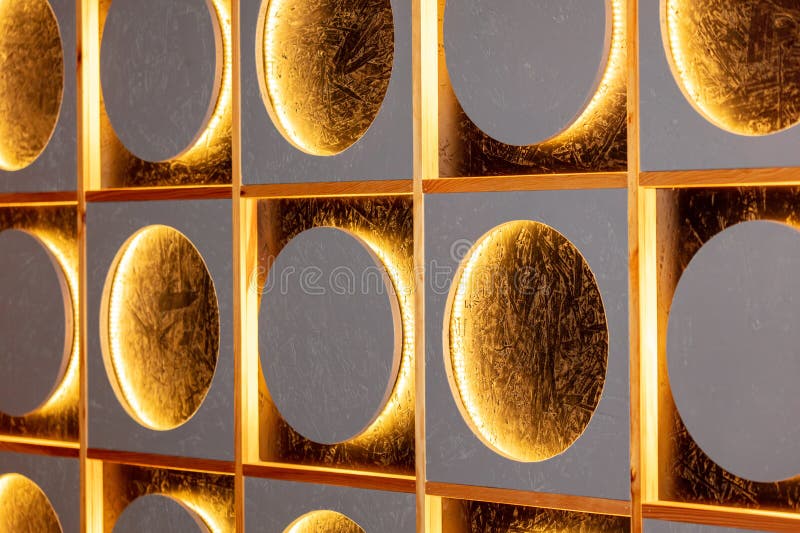 Decorative Golden Round Tiles on the Wall, Close-up Stock Image - Image ...