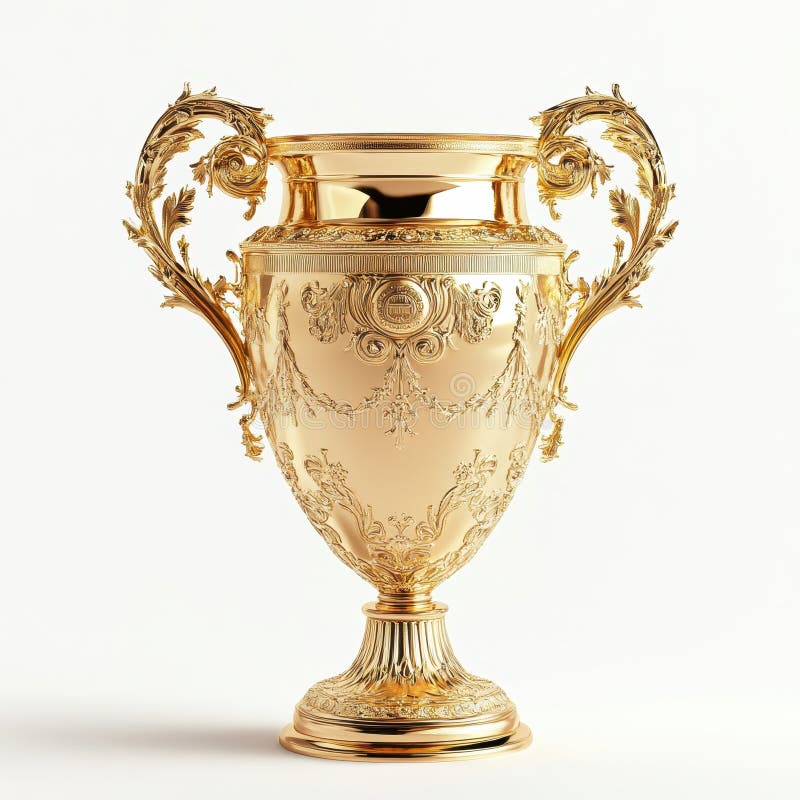 A Decorative Golden Trophy with Intricate Designs and Handles Stock ...