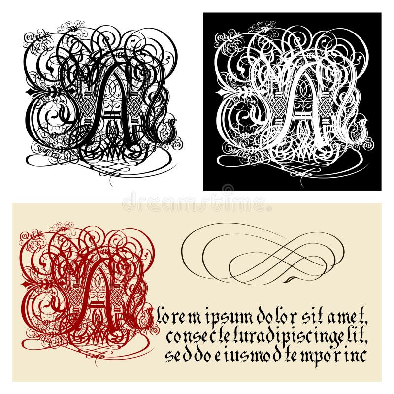 Decorative Gothic Letter a. Uncial Fraktur Calligraphy Stock Vector ...