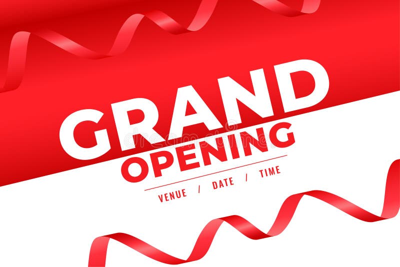 Decorative Grand Opening Greeting Poster with Realistic Red Ribbon ...