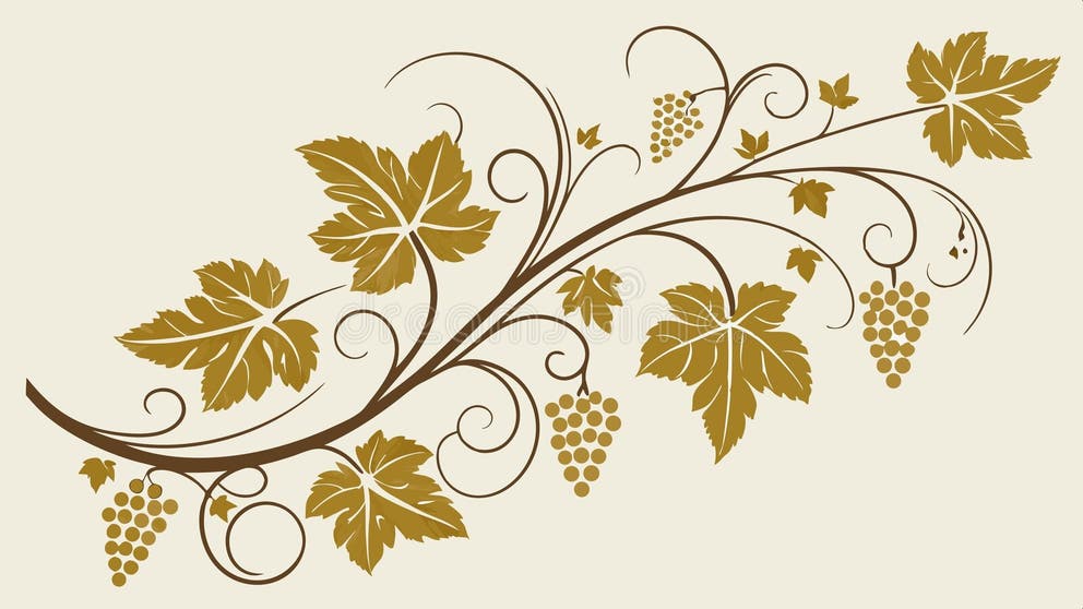 Decorative Grapevine Branch Design with Grapes and Leaves Vector Design ...