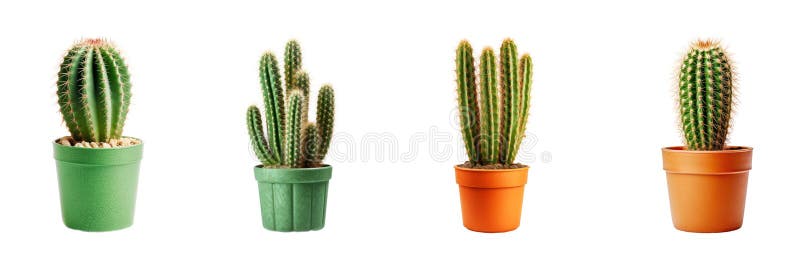 Decorative Green Cactus in Green Ceramic Pot Set. Isolated on ...