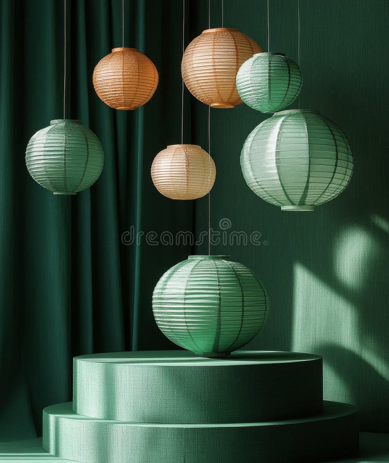 Decorative Green Lanterns Illuminate a Stylish Display in a Modern ...