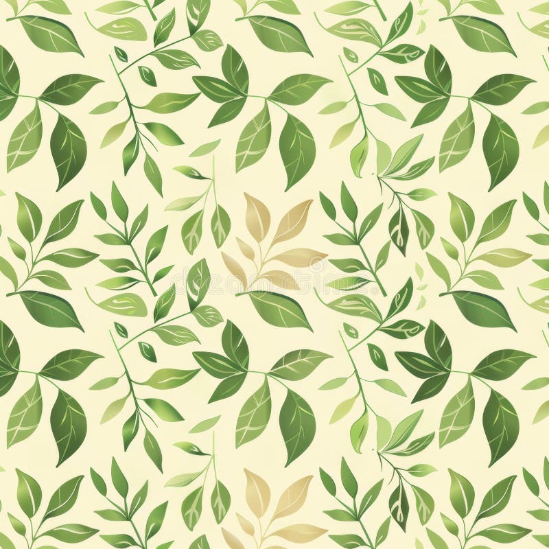Decorative Green Leaf Pattern on a Light Cream Background Stock ...