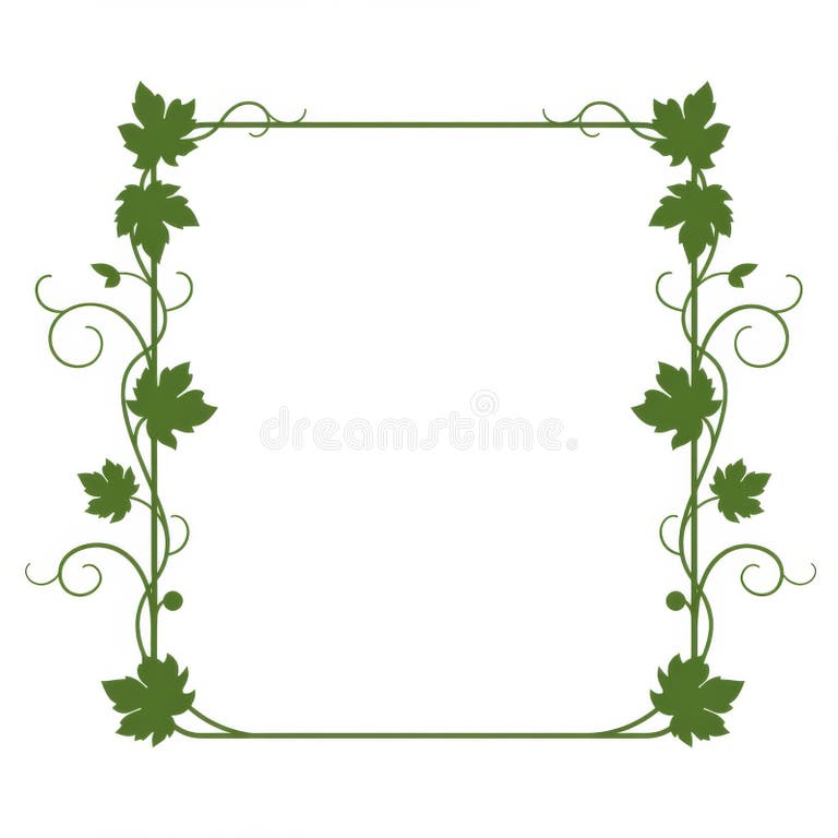 Decorative Green Vine Frame with Leaves and Scrollwork on White ...
