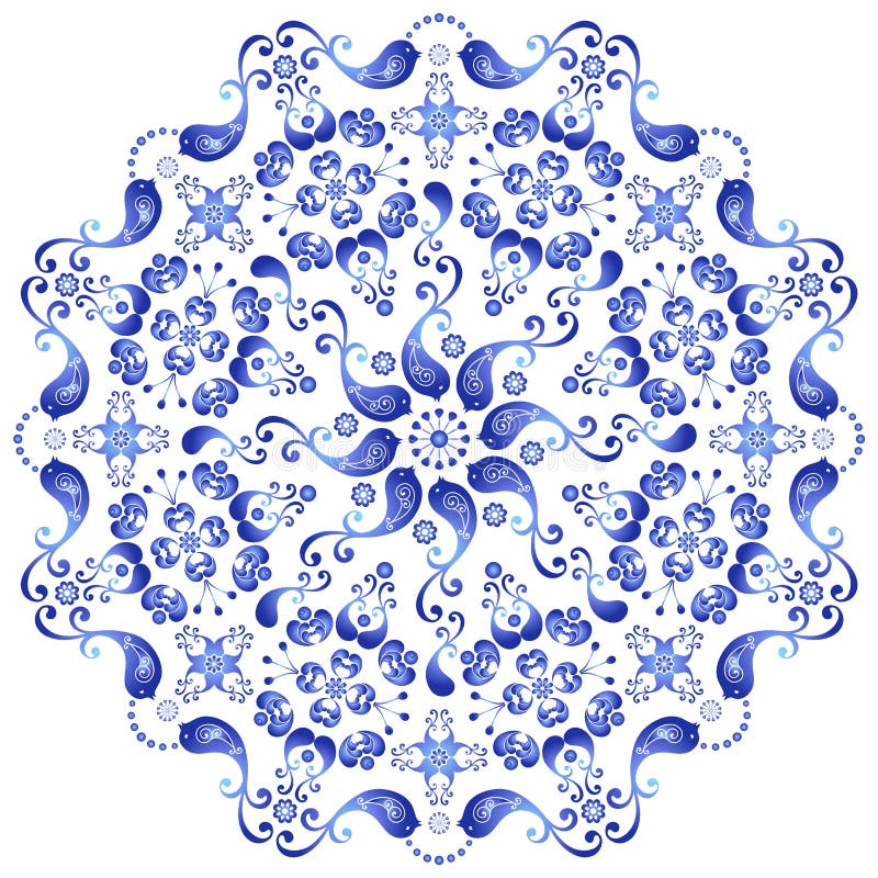 Russian Decorative Ornamental Plate. Gzhel Stock Vector - Illustration ...