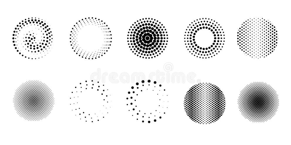 Decorative Halftone Dot Circle Shapes, Vector Clip Art Element Set ...