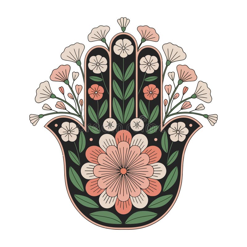A Decorative Hamsa Hand Design Features Intricate Floral Patterns Stock ...