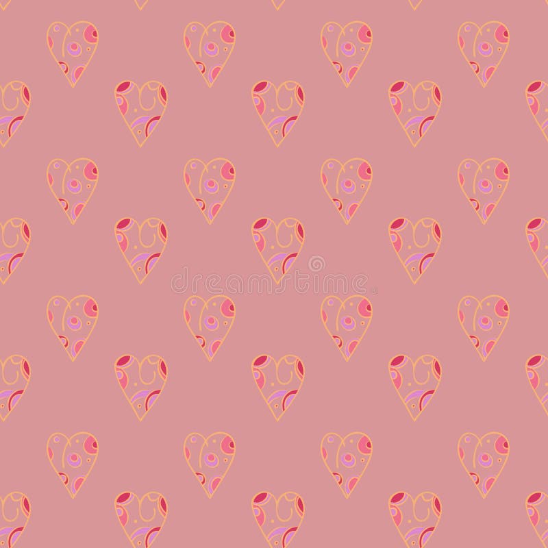 Decorative Hand Drawn Graphic Heart Shape, Seamless Repeating Pattern ...