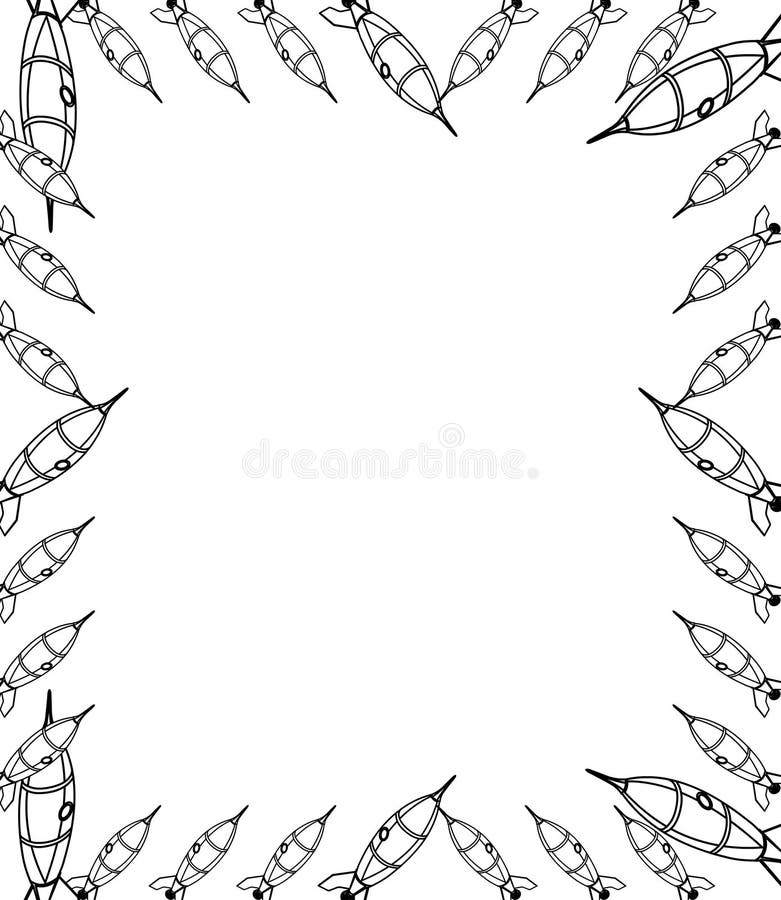 Decorative Hand Drawn Rocket Ship Border and Frame Stock Illustration ...