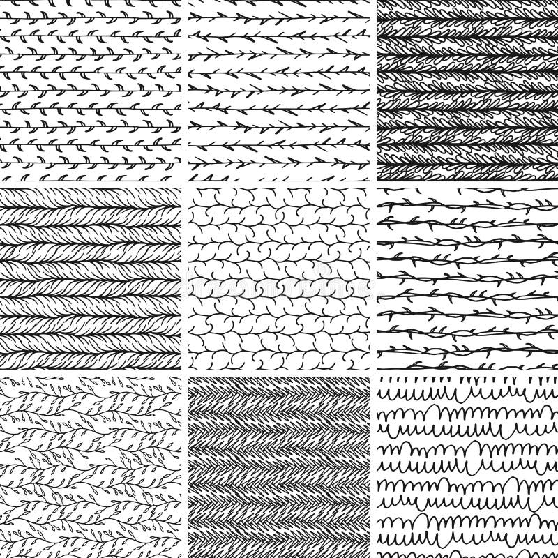 Decorative Hand Drawn Seamless Patterns. Stock Vector - Illustration of ...