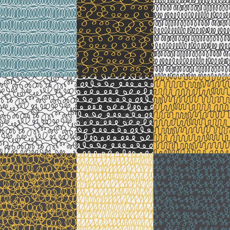 Decorative Hand Drawn Seamless Patterns. Stock Vector - Illustration of ...