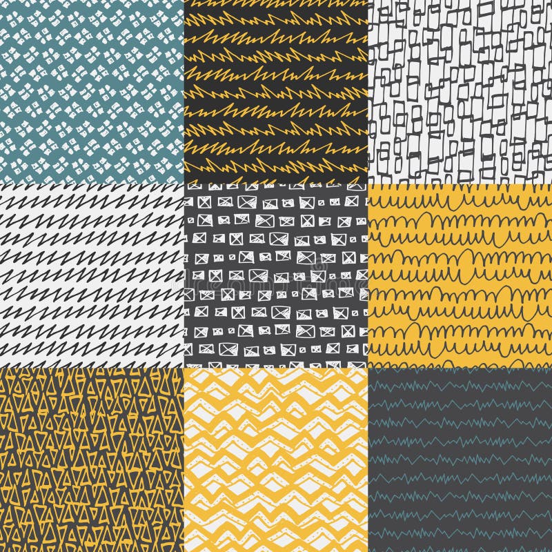 Decorative Hand Drawn Seamless Patterns. Stock Vector - Illustration of ...