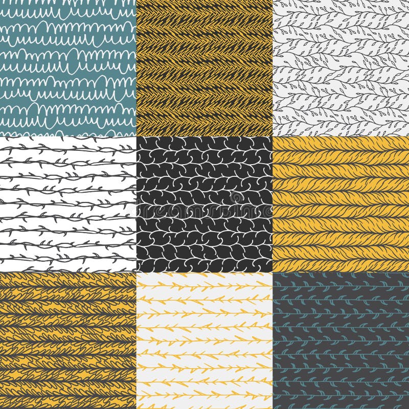 Decorative Hand Drawn Seamless Patterns. Stock Vector - Illustration of ...