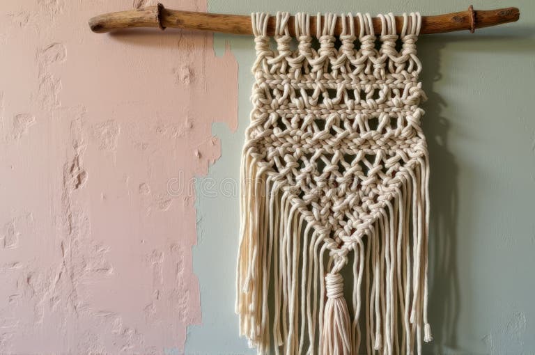 Decorative Handmade Macrame Wall Hanging with Knotted Patterns on ...