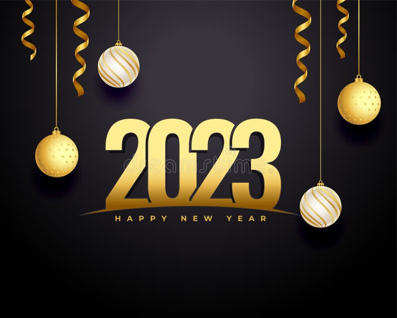 Decorative 2023 Happy New Year Golden Text Greeting Design Vector
