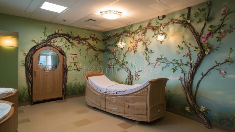 Decorative Healing Room Featuring Nature-themed Murals and Soft ...