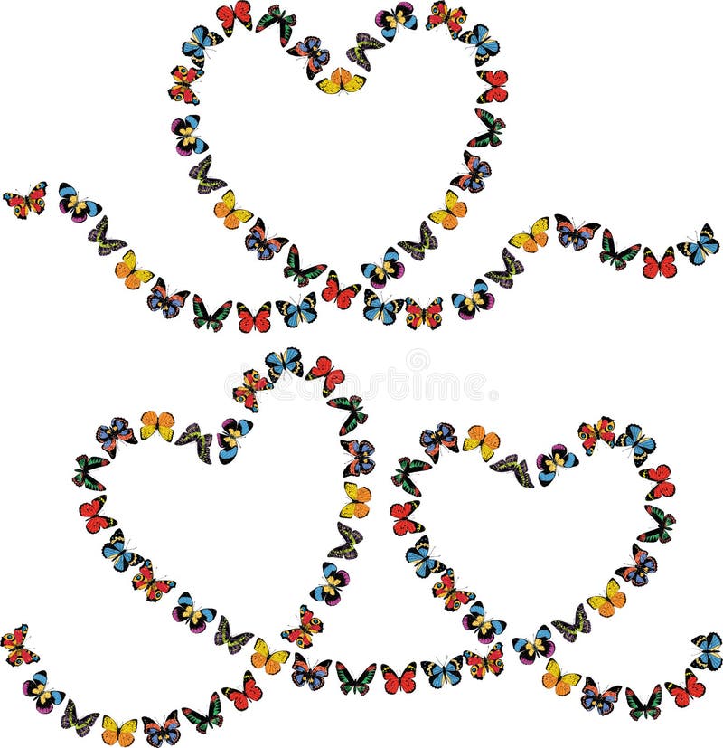 Decorative Heart Shape from Various Drawn Colorful Flying Butterflies ...
