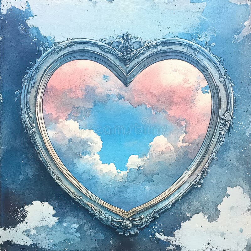 Decorative Heart-Shaped Frame with Sky and Clouds Reflection Stock ...