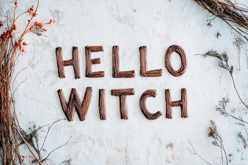 Decorative Hello Witch Text with Autumnal Accents Stock Illustration ...