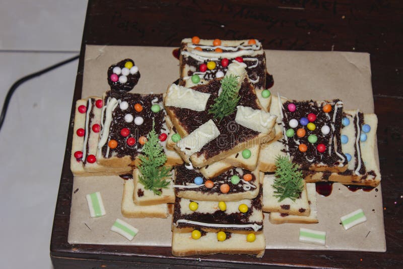 Decorative Homemade Chocolate-Layered Bread with Candy Decorations on ...