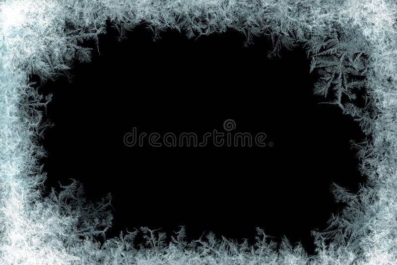 Frostwork. Decorative Ice Crystals Frame on Black Matte Background ...