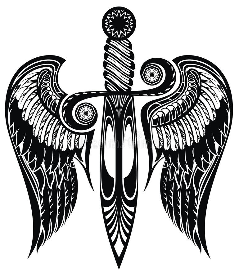 Ornate sword with wings stock vector. Illustration of vector - 84531230
